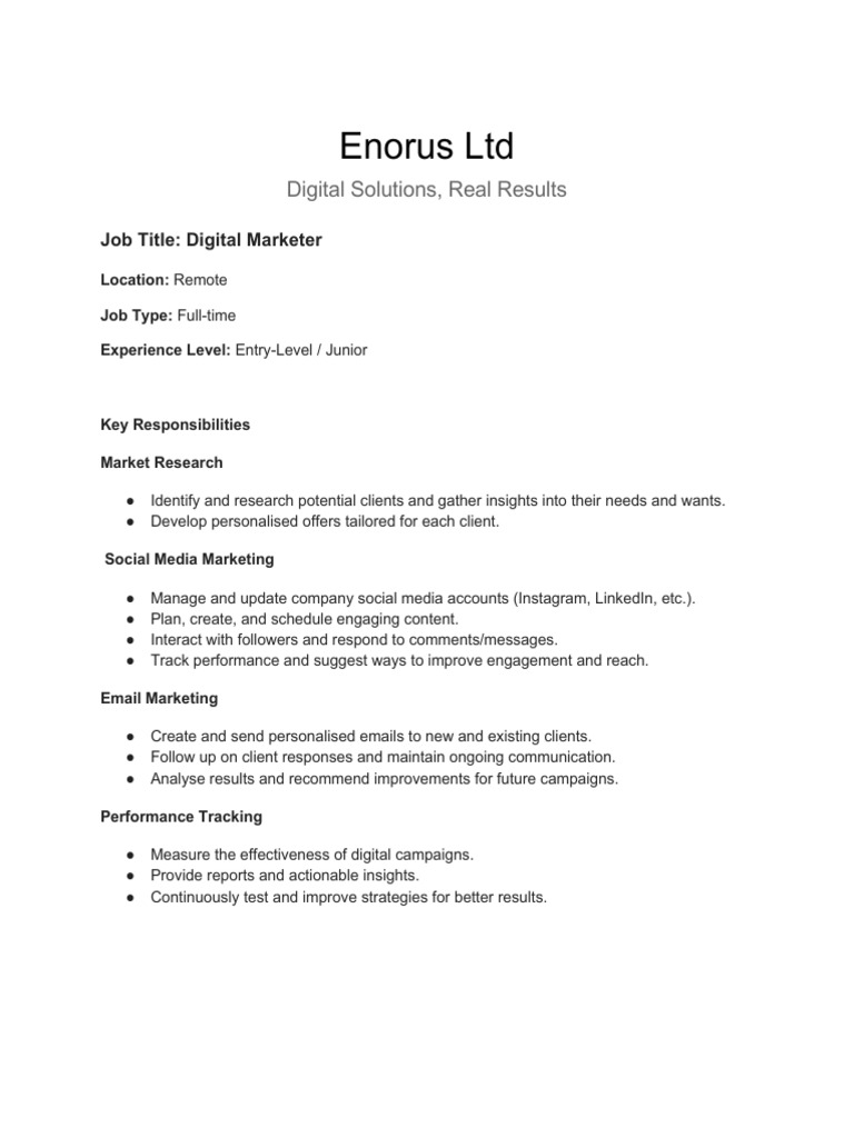 Digital Marketer Job Description | PDF
