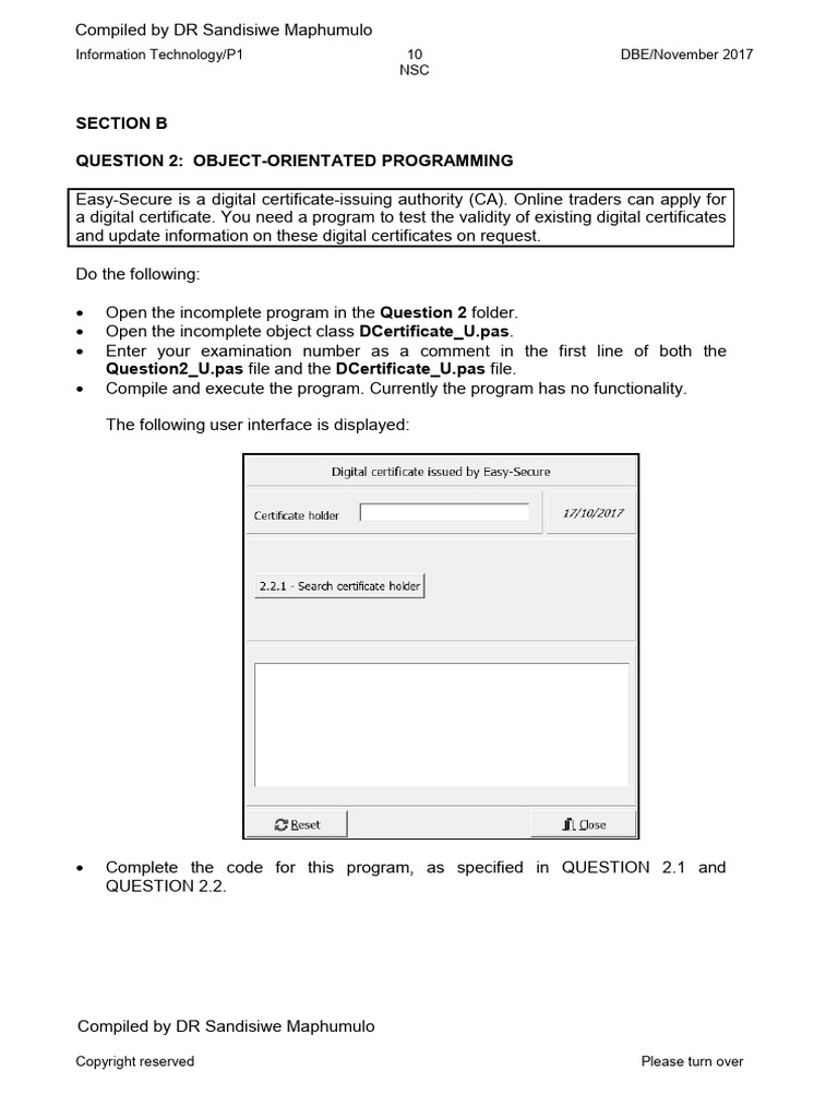 Question Papers Compilation For Information Technology Paper 1: Classes ...