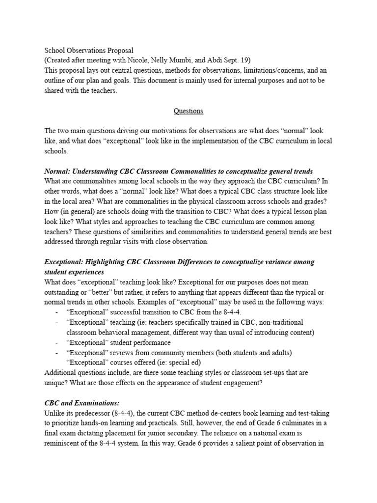Group Observation Proposal (Internal) | PDF | Teachers | Curriculum