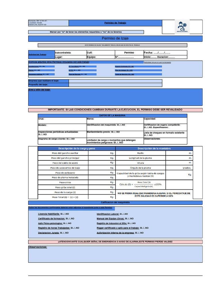 Permiso de Trabajo - Hoja 1 | PDF