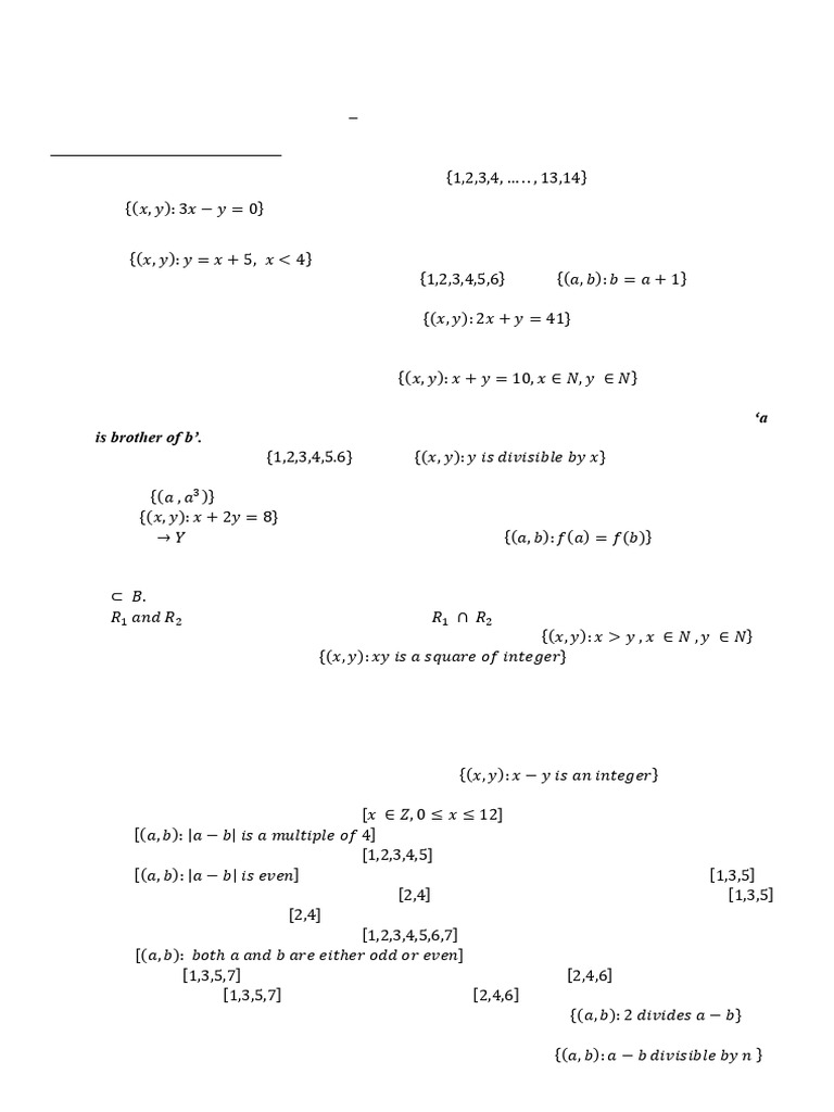 Mathematics Holiday Worksheet: Relations | PDF | Function (Mathematics ...