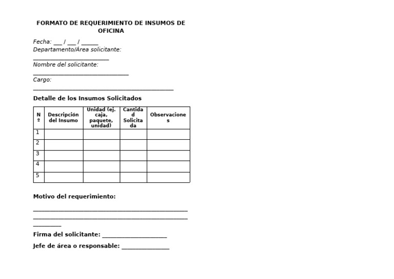 Formato de Requerimiento de Insumos de Oficina | PDF