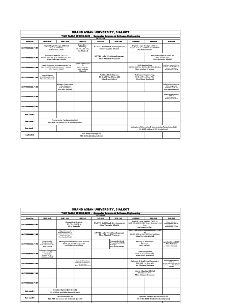 CS&SE Spring - 25 Time Table-1 | PDF | Computing | Computer Science