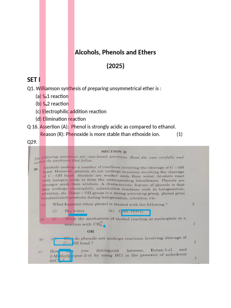 Alcohols, Phenols and Ethers Question Bank | PDF | Ether | Methyl Group