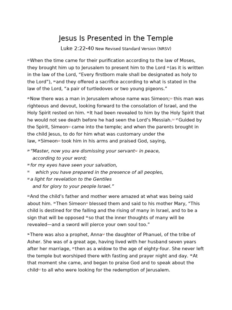 Jesus Is Presented in The Temple | PDF | Religious Belief And Doctrine | Abrahamic Religions