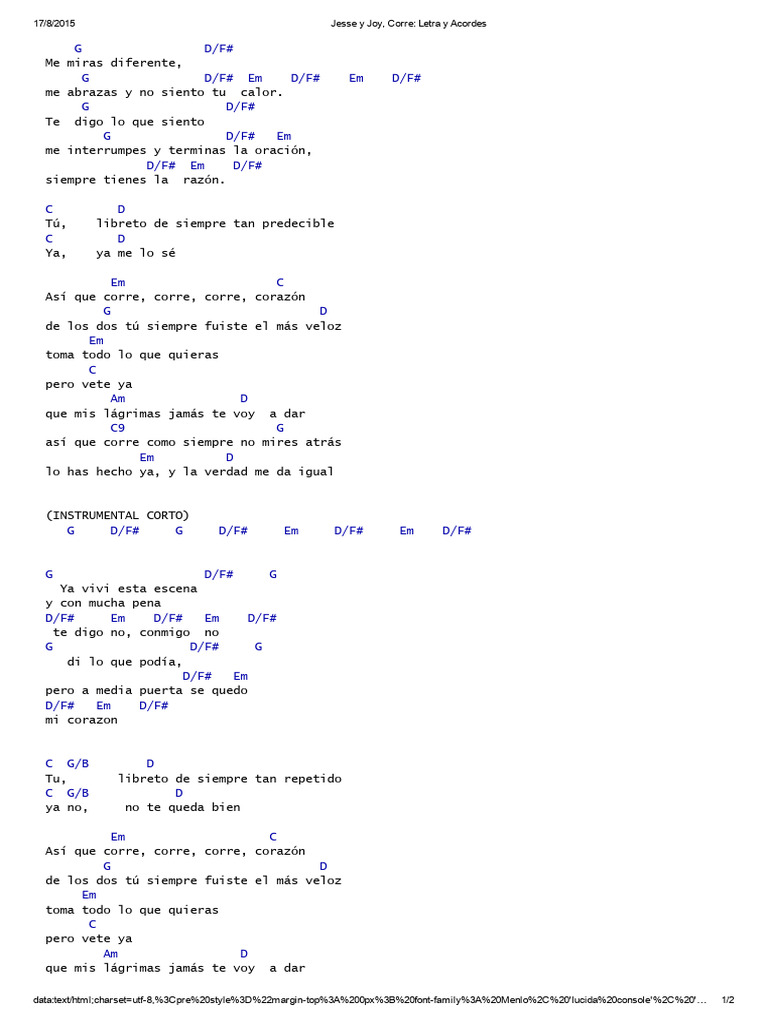 Jesse y Joy, Corre_ Letra y Acordes | PDF