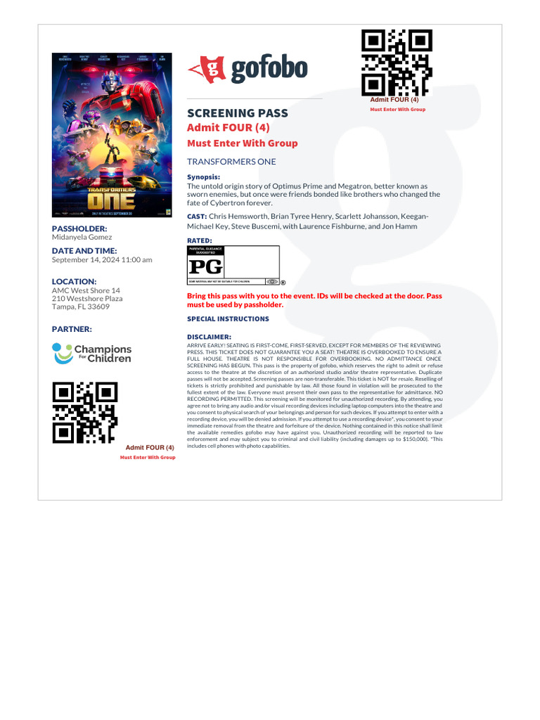 Screening Passes - TRANSFORMERS ONE-1 | PDF | Justice | Crime & Violence