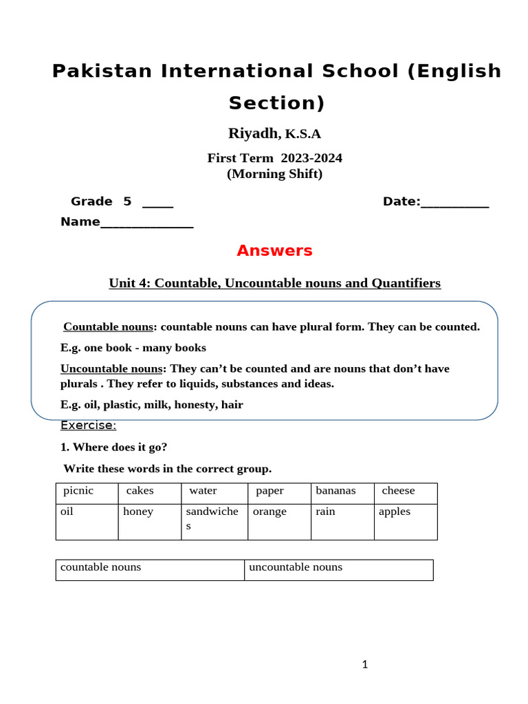 Countable and Uncountable Nouns Guide | PDF | Noun | Plural