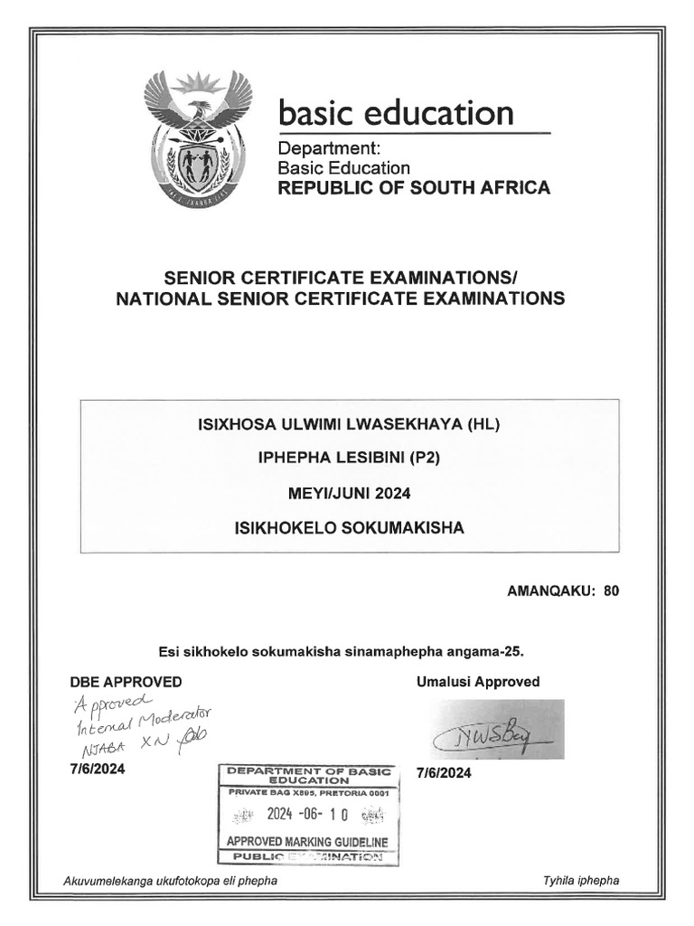 IsiXhosa HL P2 May-June 2024 Approved Marking Guideline | PDF
