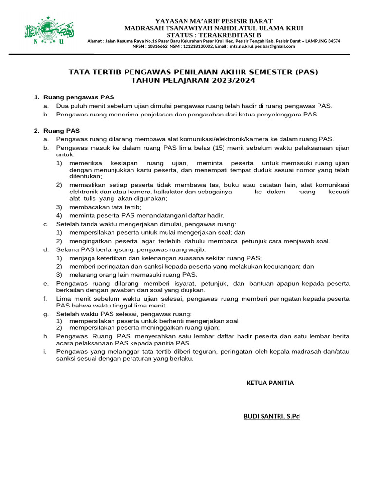 Tata Tertib Pengawas PAS | PDF