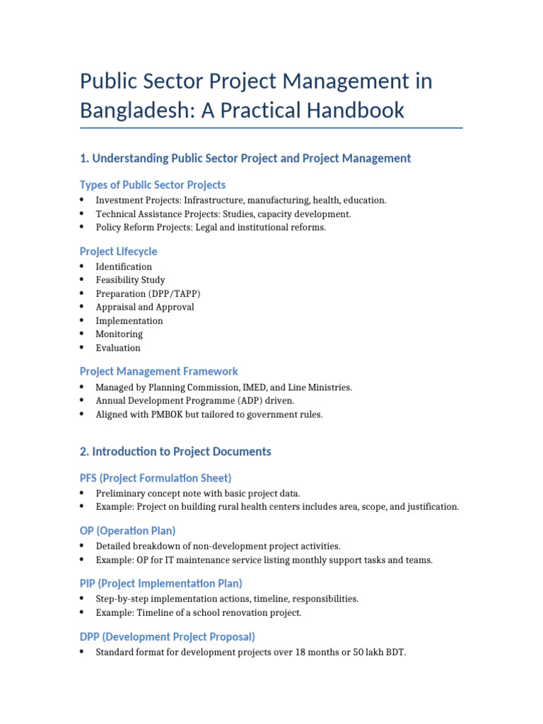 সরকারি খাতে প্রকল্প প্রণয়ন নির্দেশিকা | PDF | Project Management ...