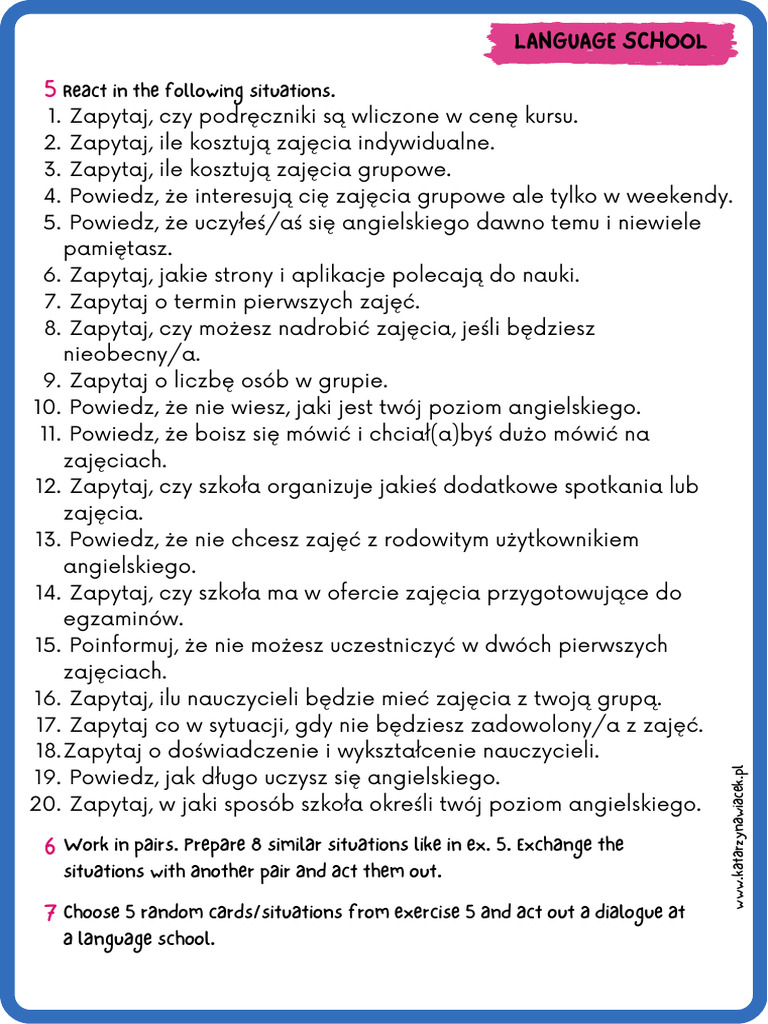 Reactions Karty Language School Speaking | PDF