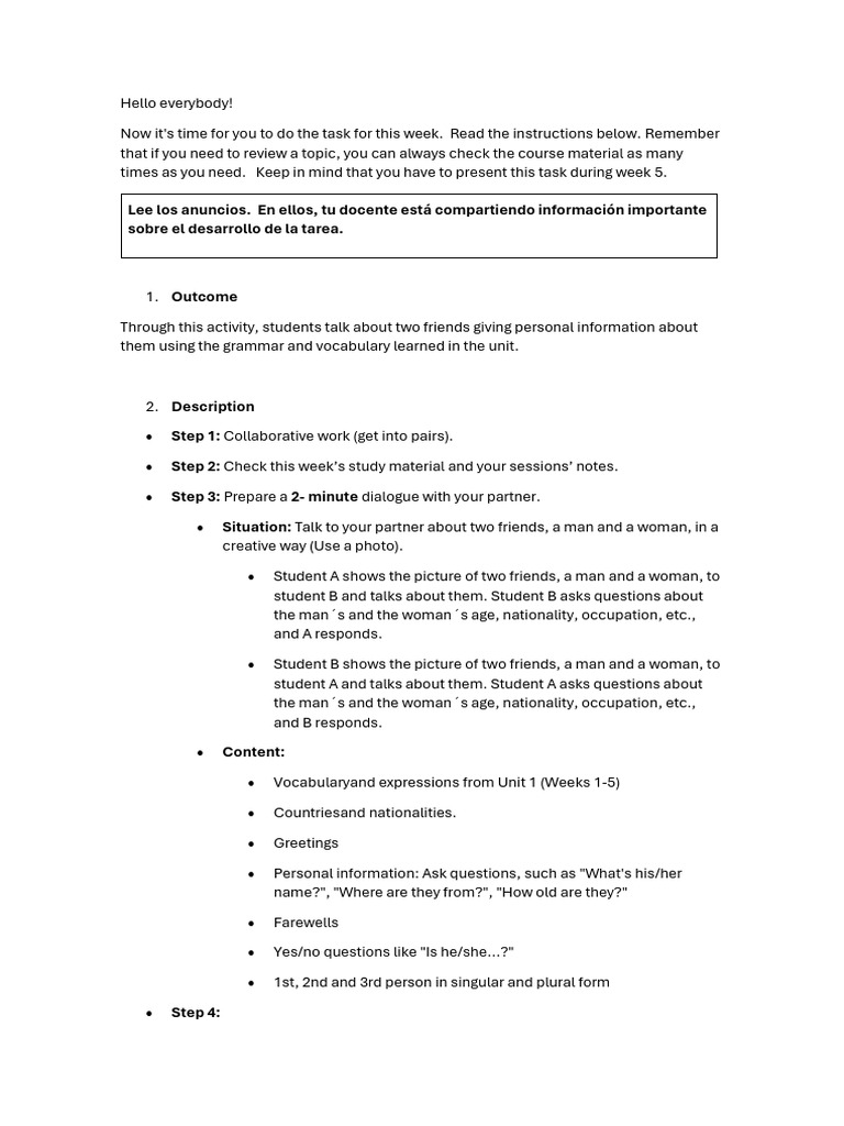 Week 5 - Instructions - Task - These Are My Friends | PDF | Grammar ...