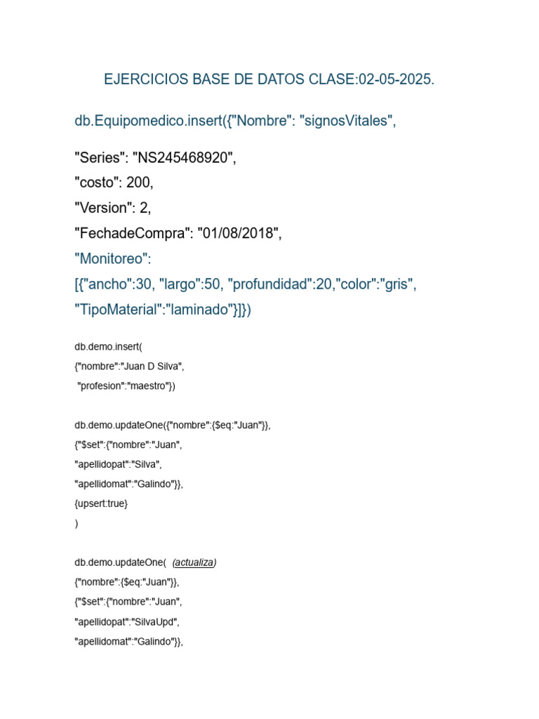 Ejercicios Base de Datos Clase | PDF | Informática