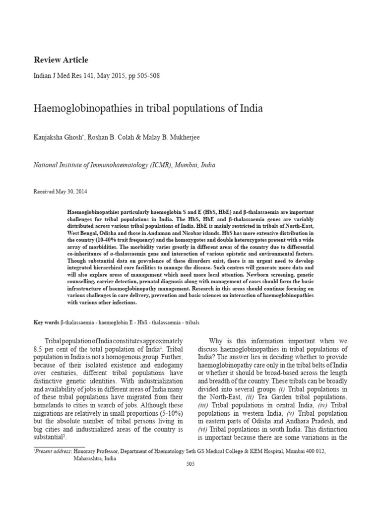 Haemoglobinopathies in Tribal Populations of India.2 | PDF | Hematology ...