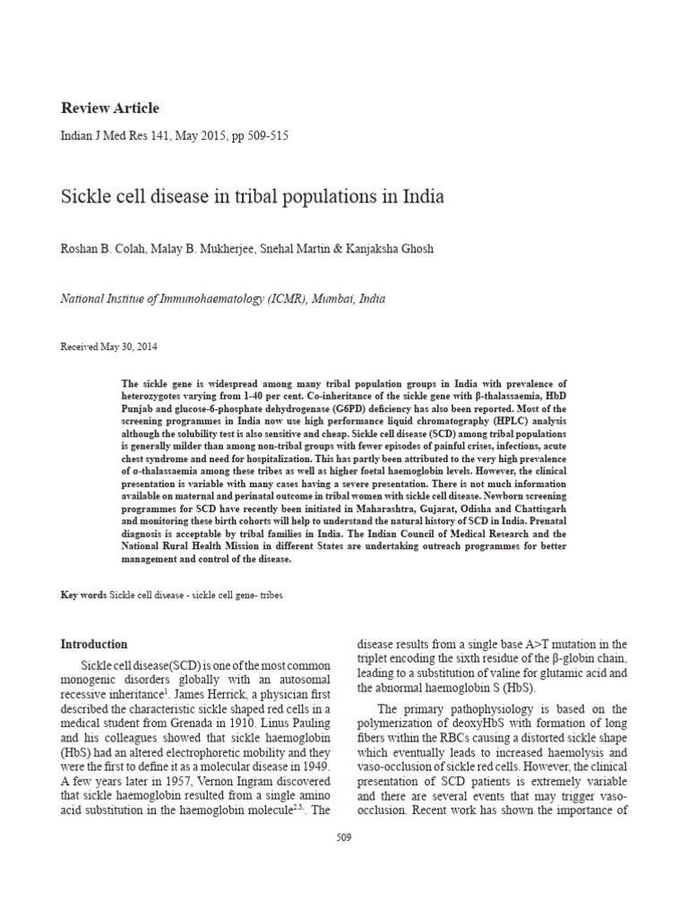 Sickle Cell Disease in Indian Tribes | PDF | Clinical Medicine ...