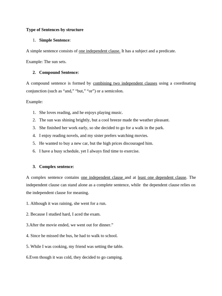 Type of Sentences by Structure | PDF | Language Mechanics | Grammar