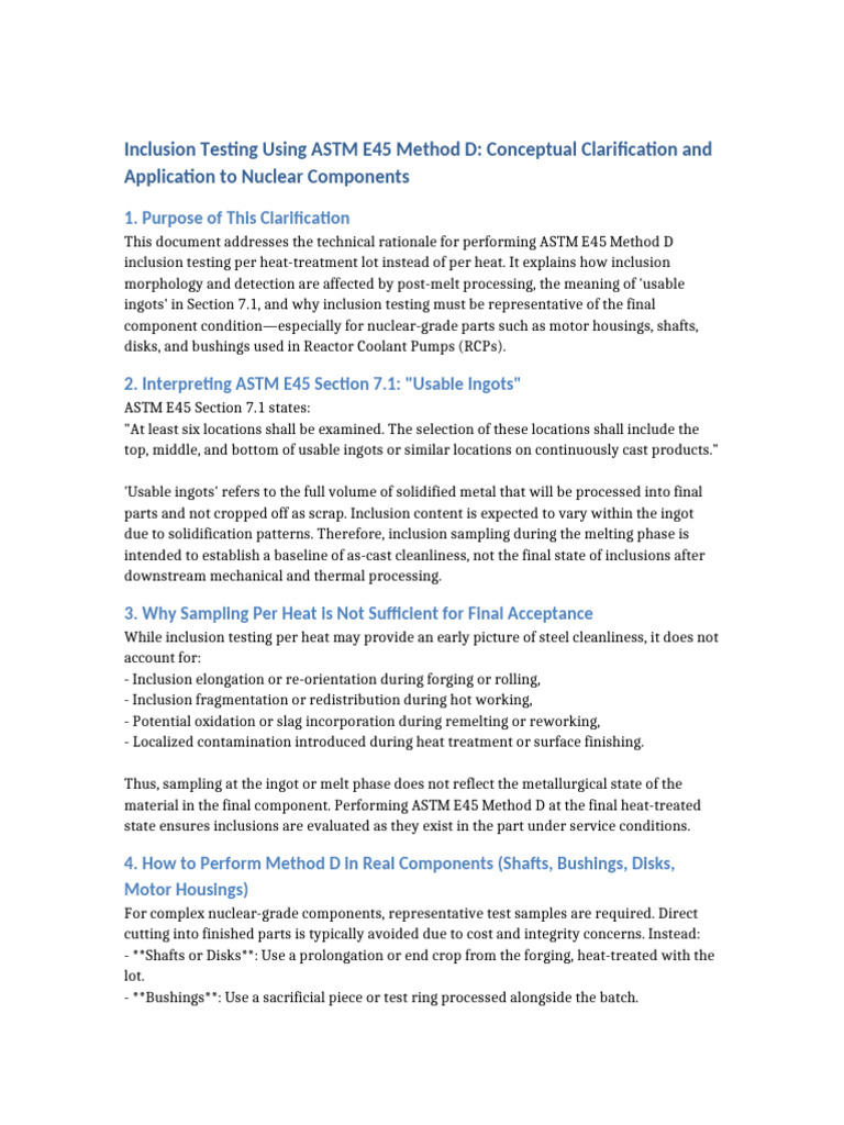 ASTM_E45_Method_D_Conceptual_Clarification_Per_Heat_vs_Per_Lot-1 | PDF | Ingot | Heat Treating