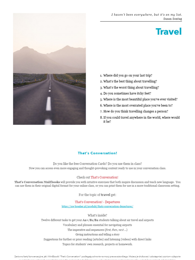 Conversation Cards Travel Speaking | PDF | Learning Methods | Linguistics