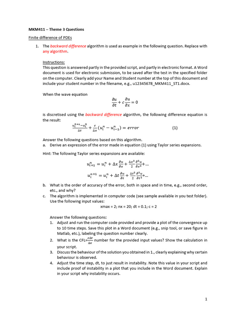 MKM411 Theme3 Questions 10mar2025 | PDF | Finite Difference | Algorithms