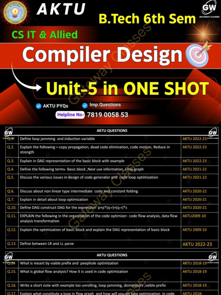 BCS602 Compiler DesignCD U-5 ONE SHOT Notes | PDF