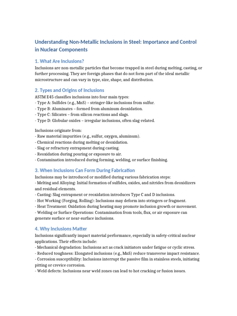 Understanding Inclusions Steel Nuclear-1 | PDF | Construction | Welding