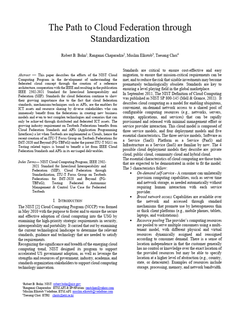 The Path To Cloud Federation Through Standardization For ERB PDF | PDF | Cloud Computing ...