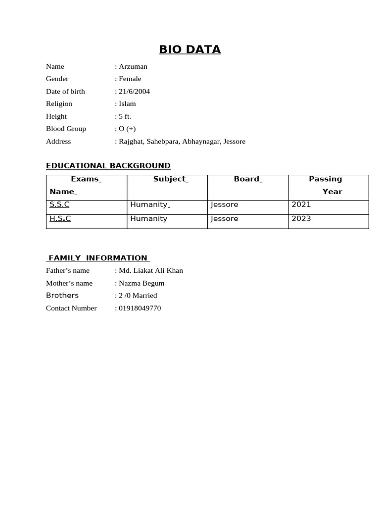Bio Data Format 3 | PDF