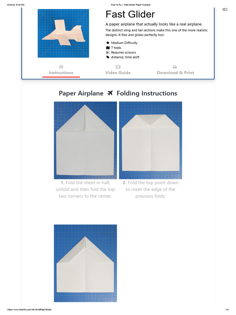 Fold 'N Fly Fast Glider Paper Airplane | PDF | Airplane | Aircraft