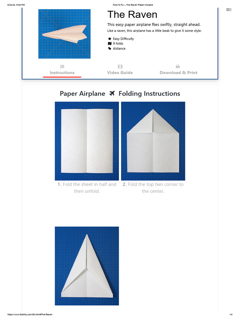 How to Make a Raven Paper Airplane | PDF | Airplane | Paper