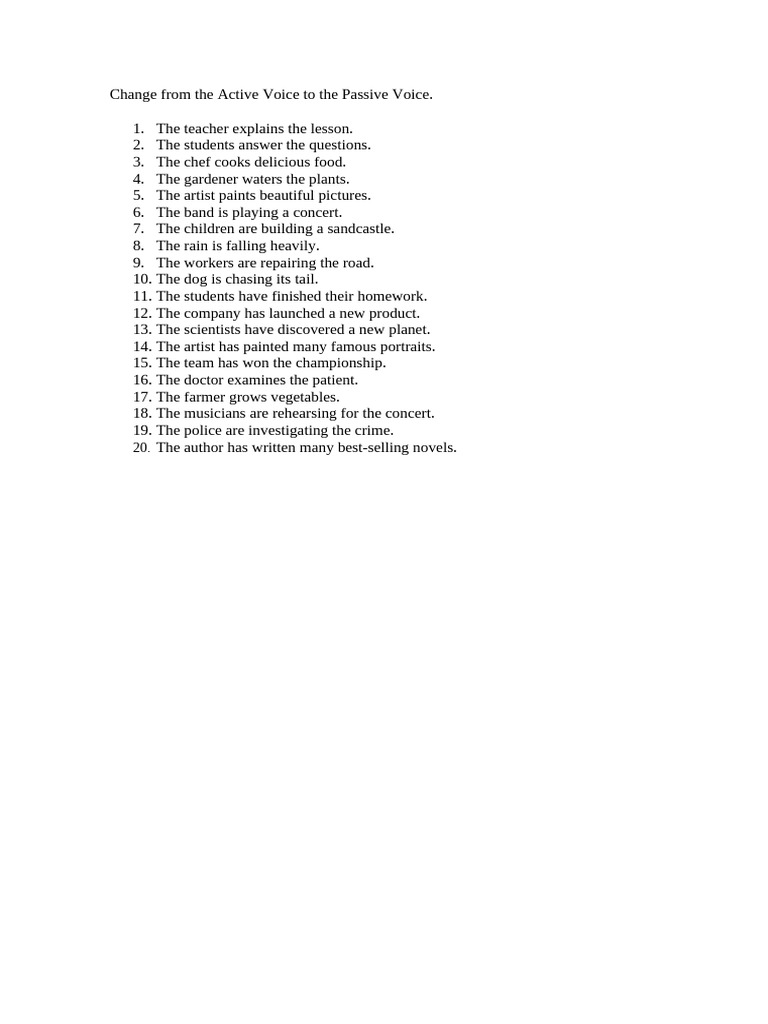 Homework Active Voice To The Passive Voice PS PC PP | PDF