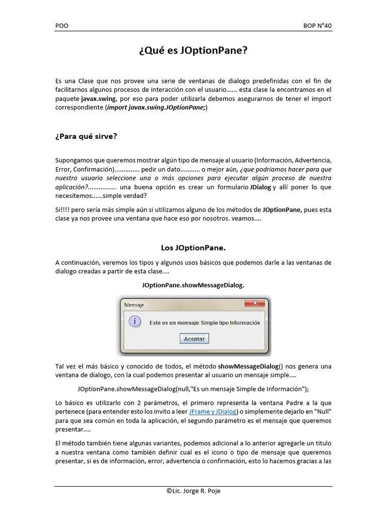 JOption Pane | PDF | Informática | Programación de computadoras