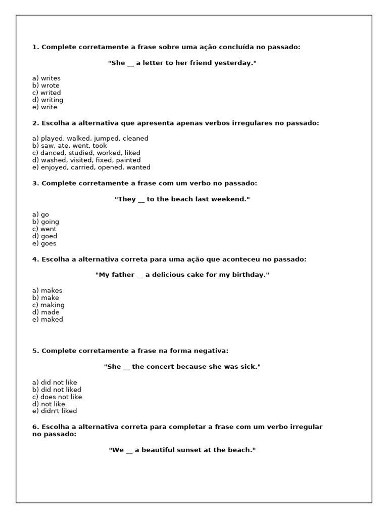 Simple Past - Segundo Trimestre 7 Ano | PDF