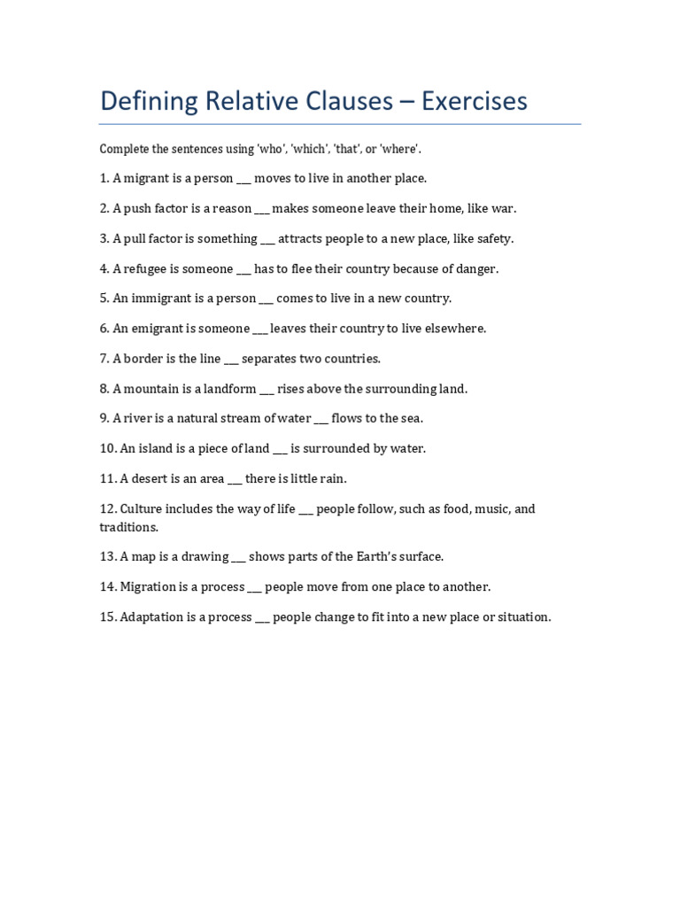 Defining Relative Clauses Exercises-Mateo | PDF