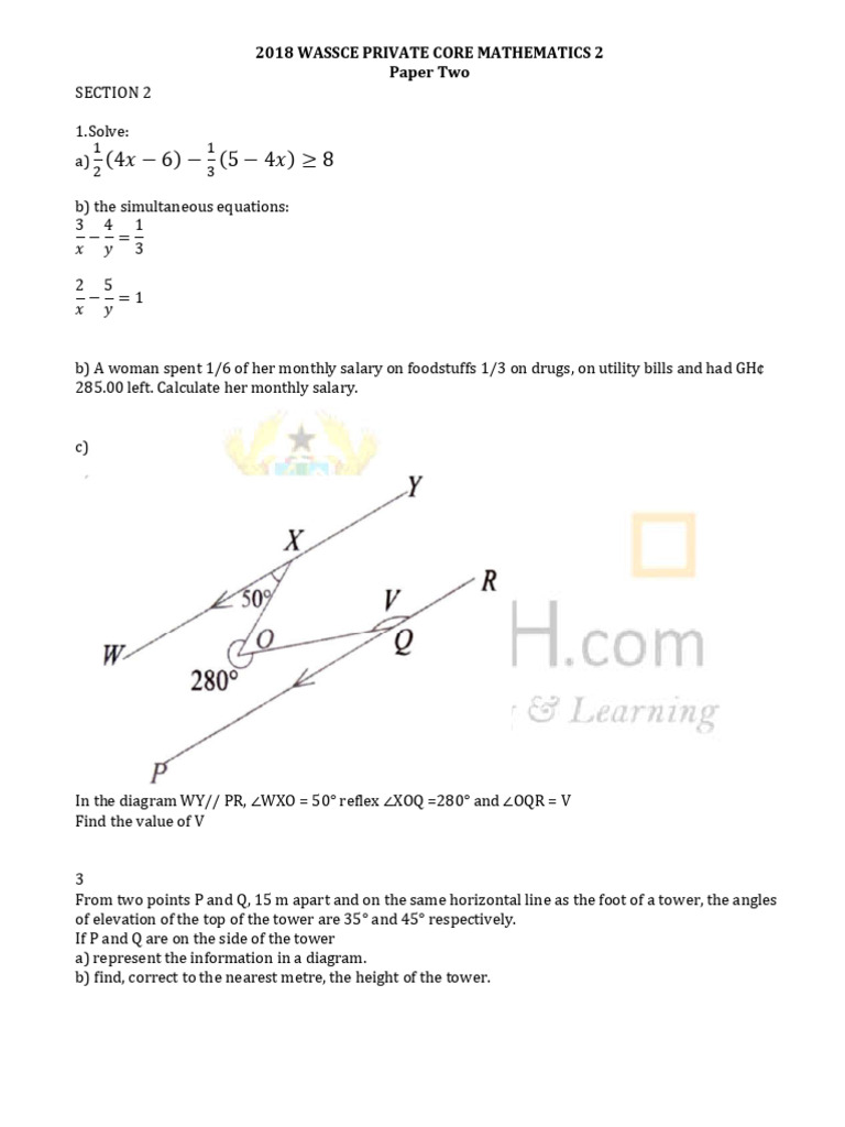 2018 Wassce Private Core Mathematics 2 | PDF | Circle | Area