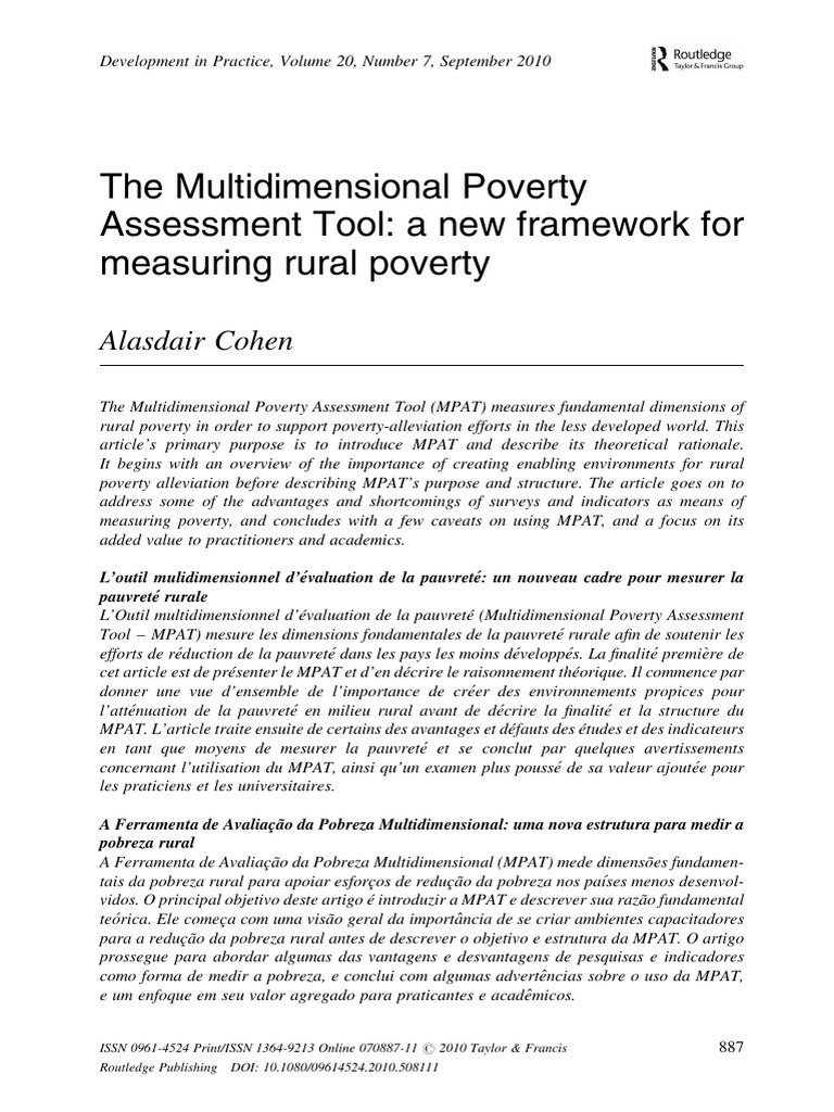 001 - 2010 - Cohen (Dev in Practice) MPAT-A New Framework For Measuring Rural Poverty | PDF ...