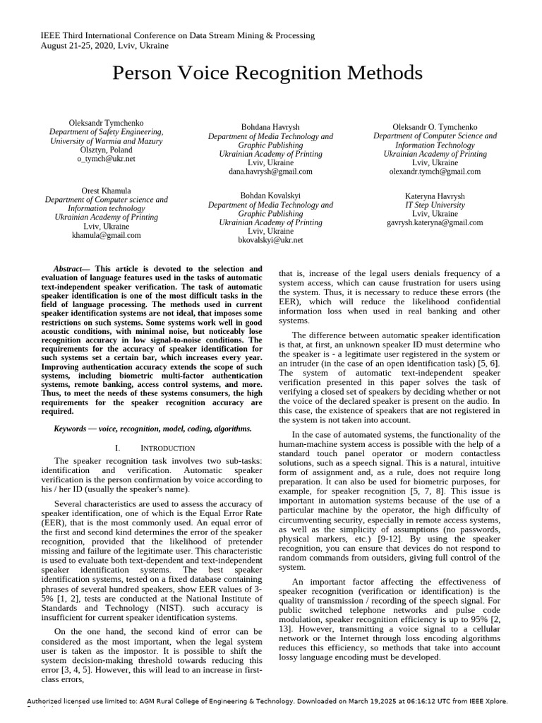 Person Voice Recognition Methods | PDF | Algorithms | Applied Mathematics