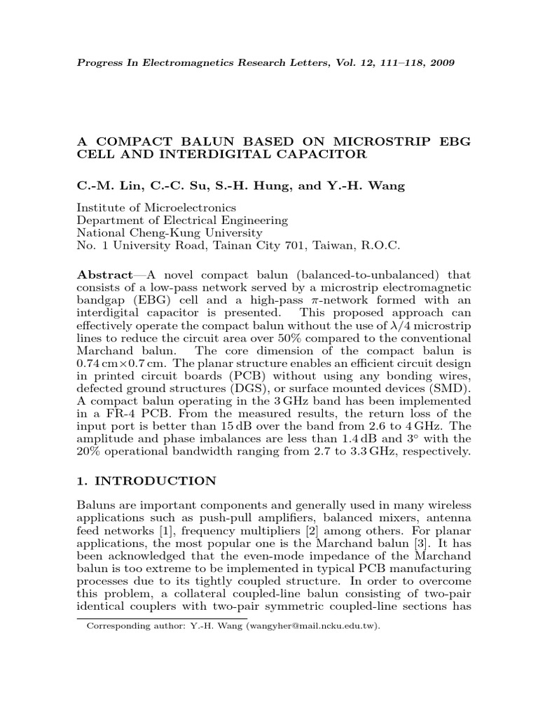 A Compact Balun Based On Microstrip Ebg | PDF | Capacitor | Microwave