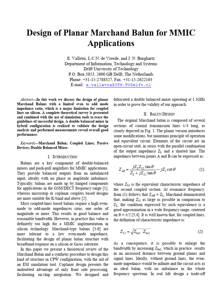 Design of Planar Marchand Balun For MMIC | PDF | Microwave | Electronic Circuits