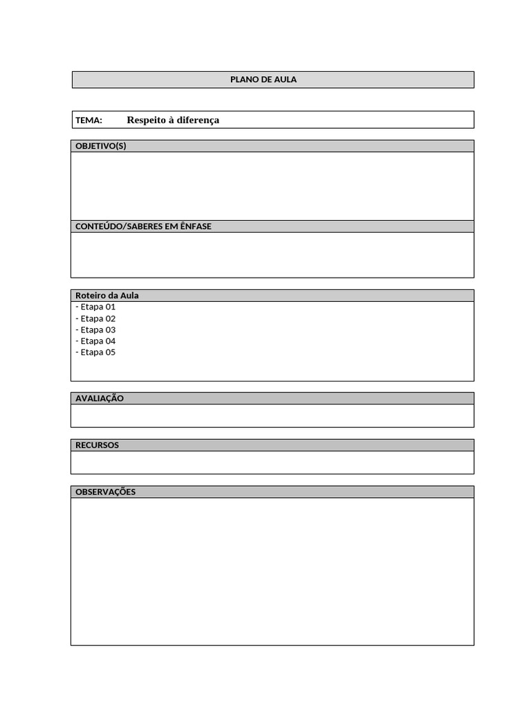 Modelo de Plano de Aula | PDF