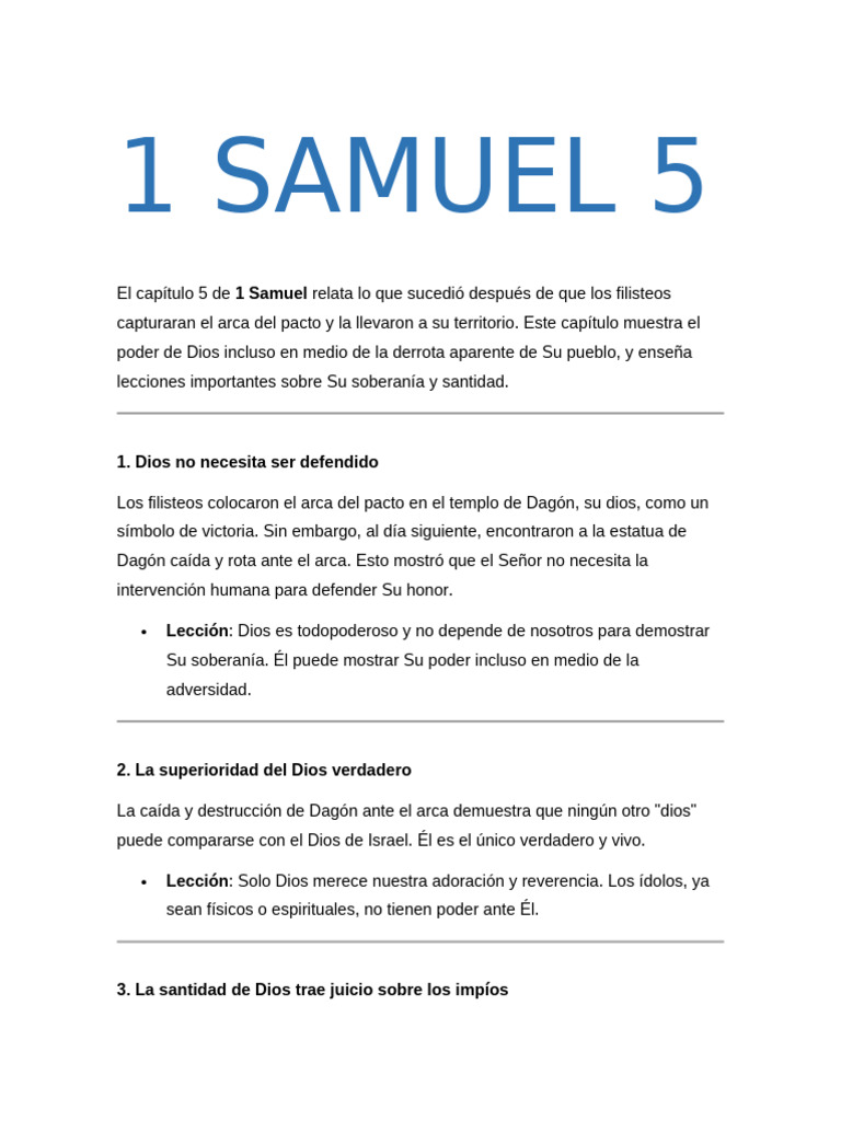 1 Samuel 5 | PDF | Filisteos | Arca de la Alianza