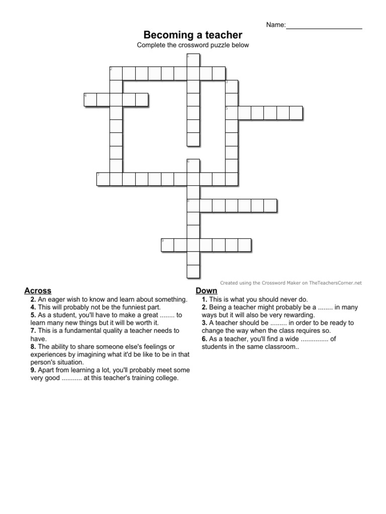 Teacher's Crossword Puzzle | PDF