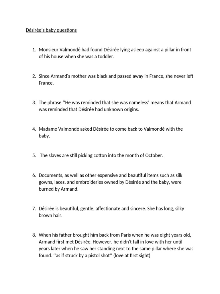 Désirée's Baby Questions | PDF