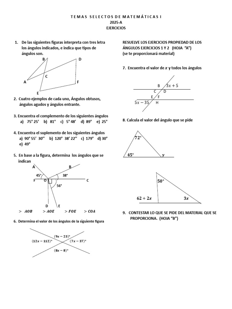 Tipos de Ángulos y Ejercicios Matemáticos | PDF