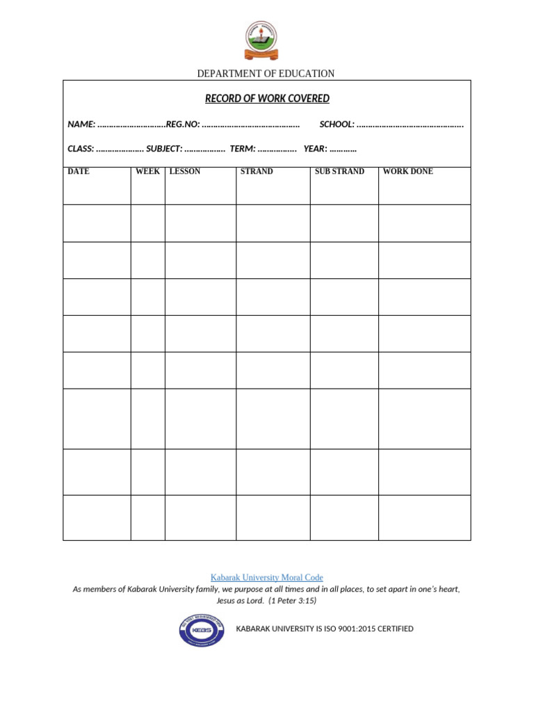 Record of Work Covered Format | PDF