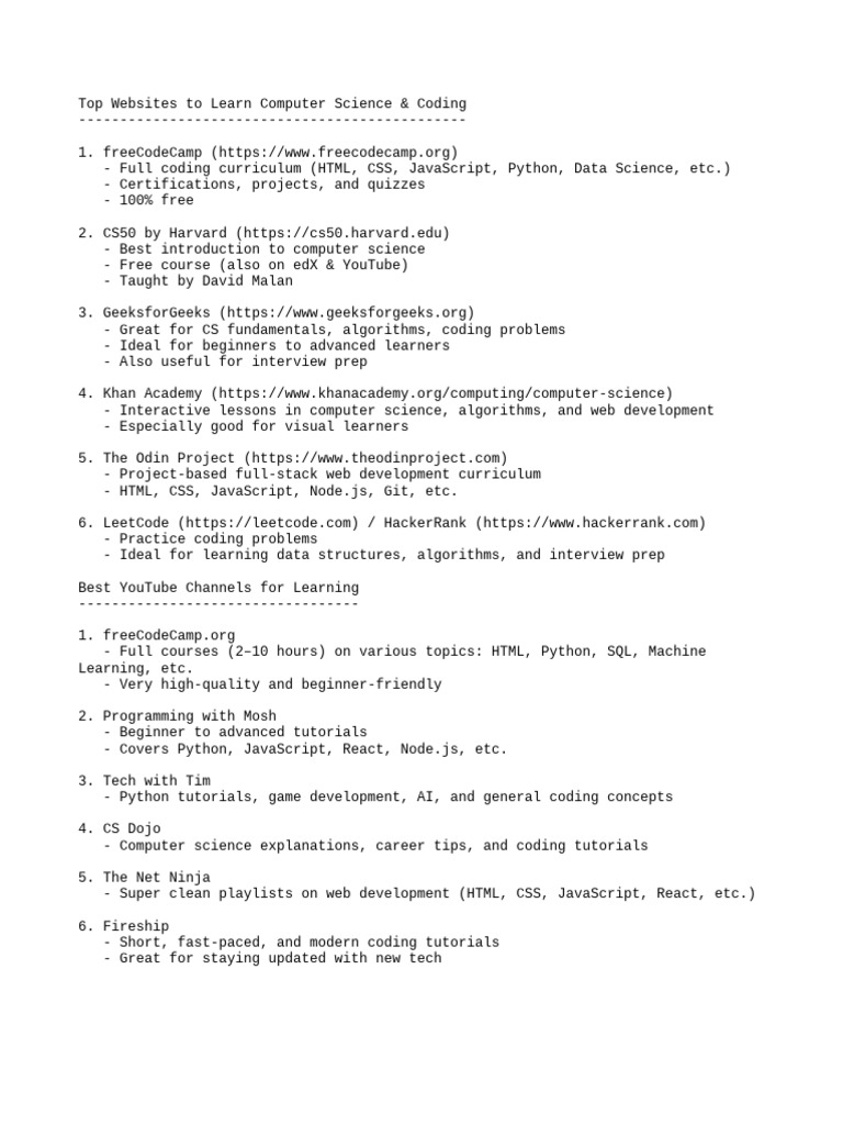 CS and Coding Resources | PDF