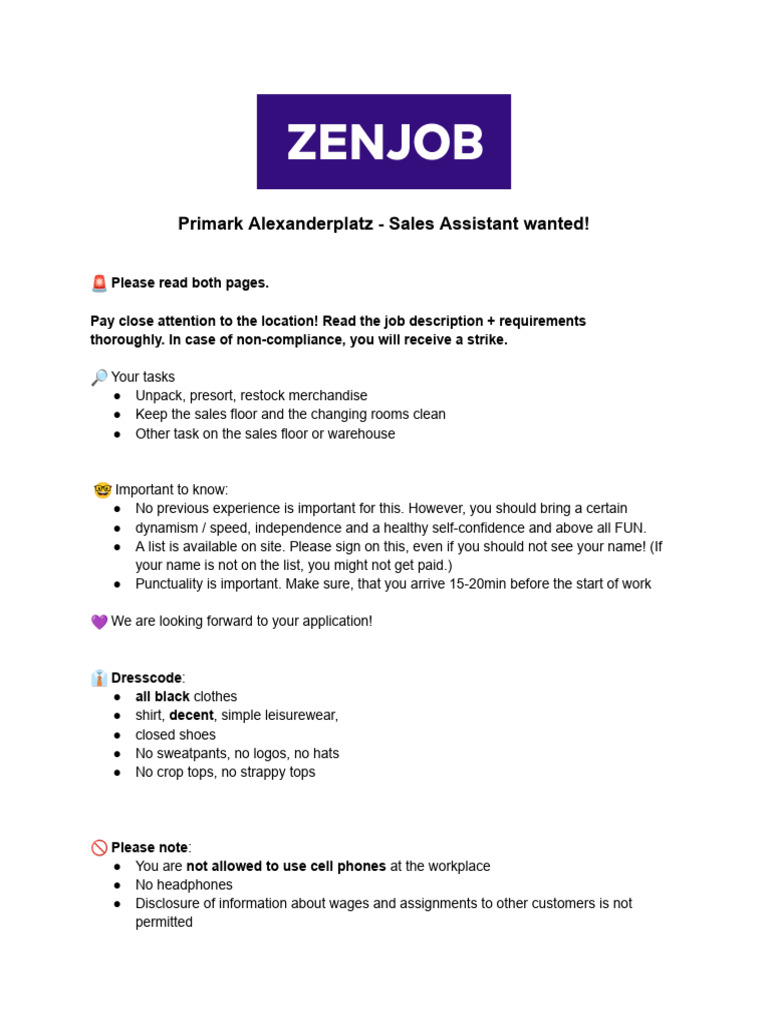 Primark Alexanderplatz Job Opening | PDF