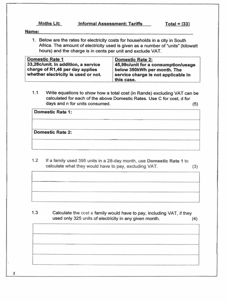GR 12 - Tariffs Worksheet | PDF