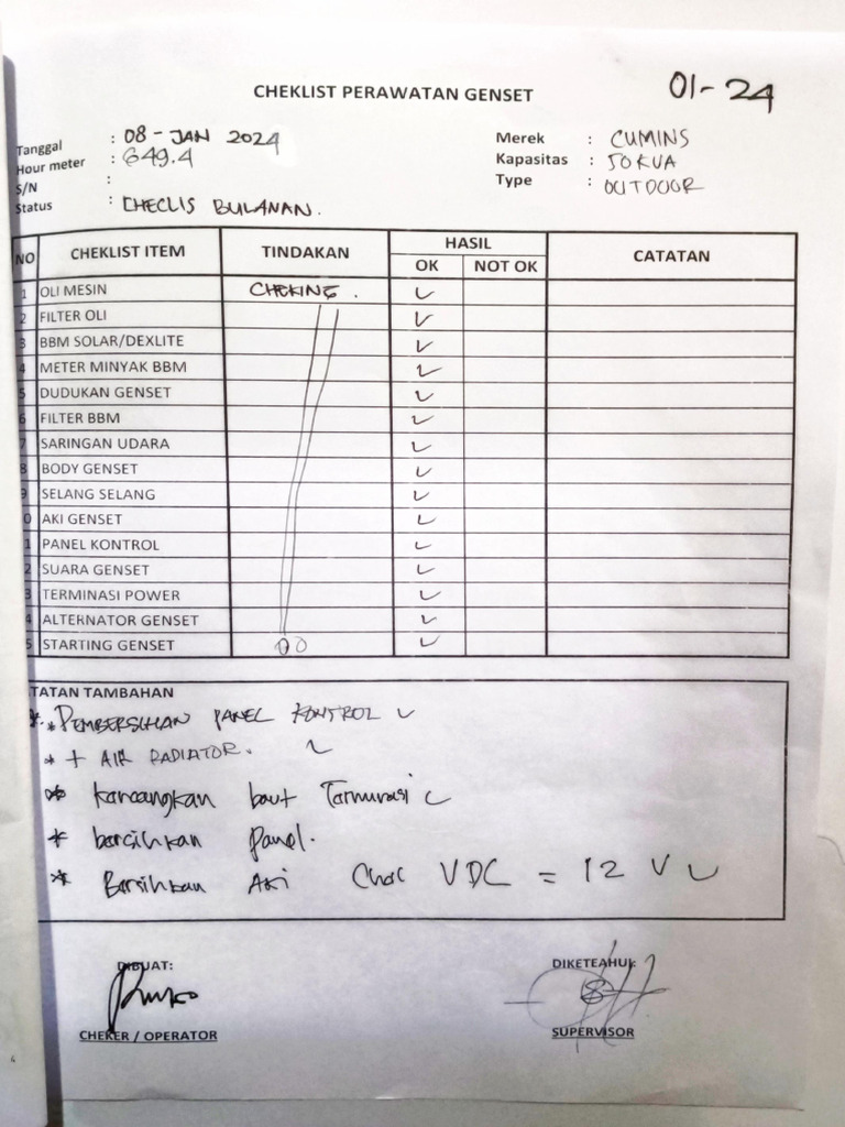 Cheklist Genset 2024 | PDF