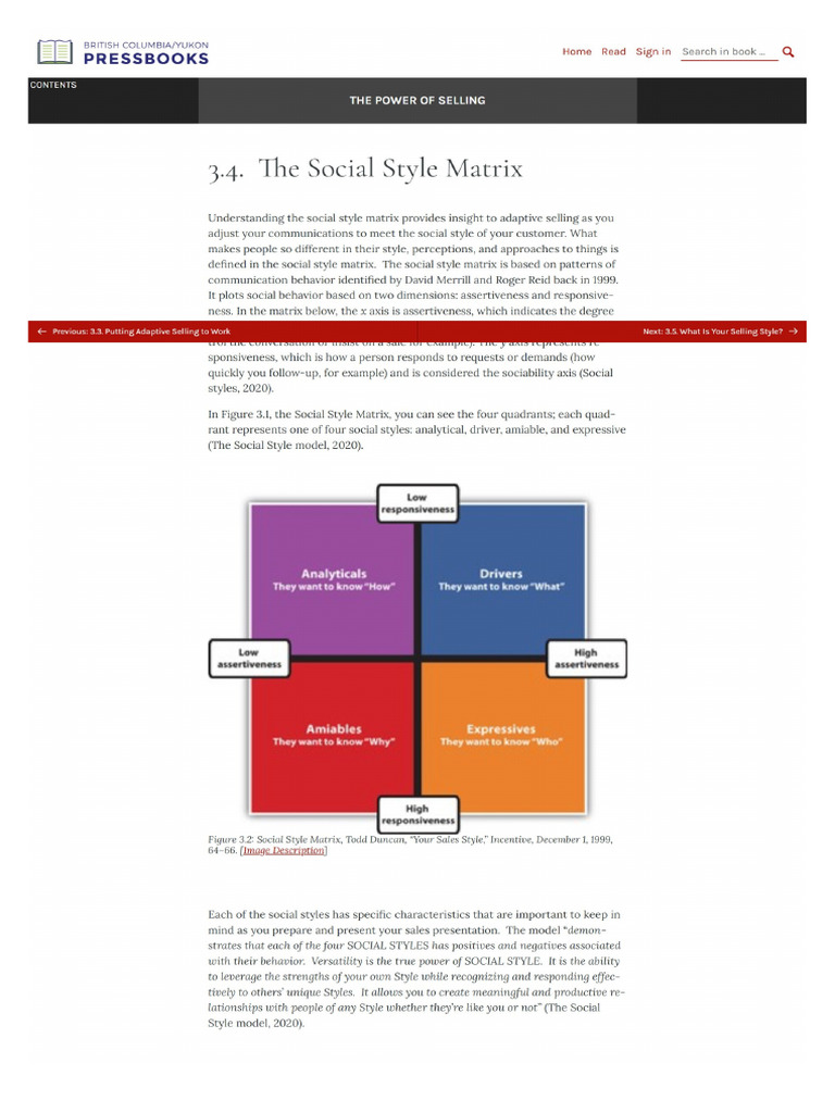The Social Style Matrix The Power of Selling | PDF